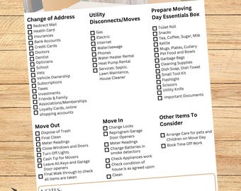 Moving Checklist, Printable Moving Checklist, A4, Printable Moving To-do List, Real Estate ...