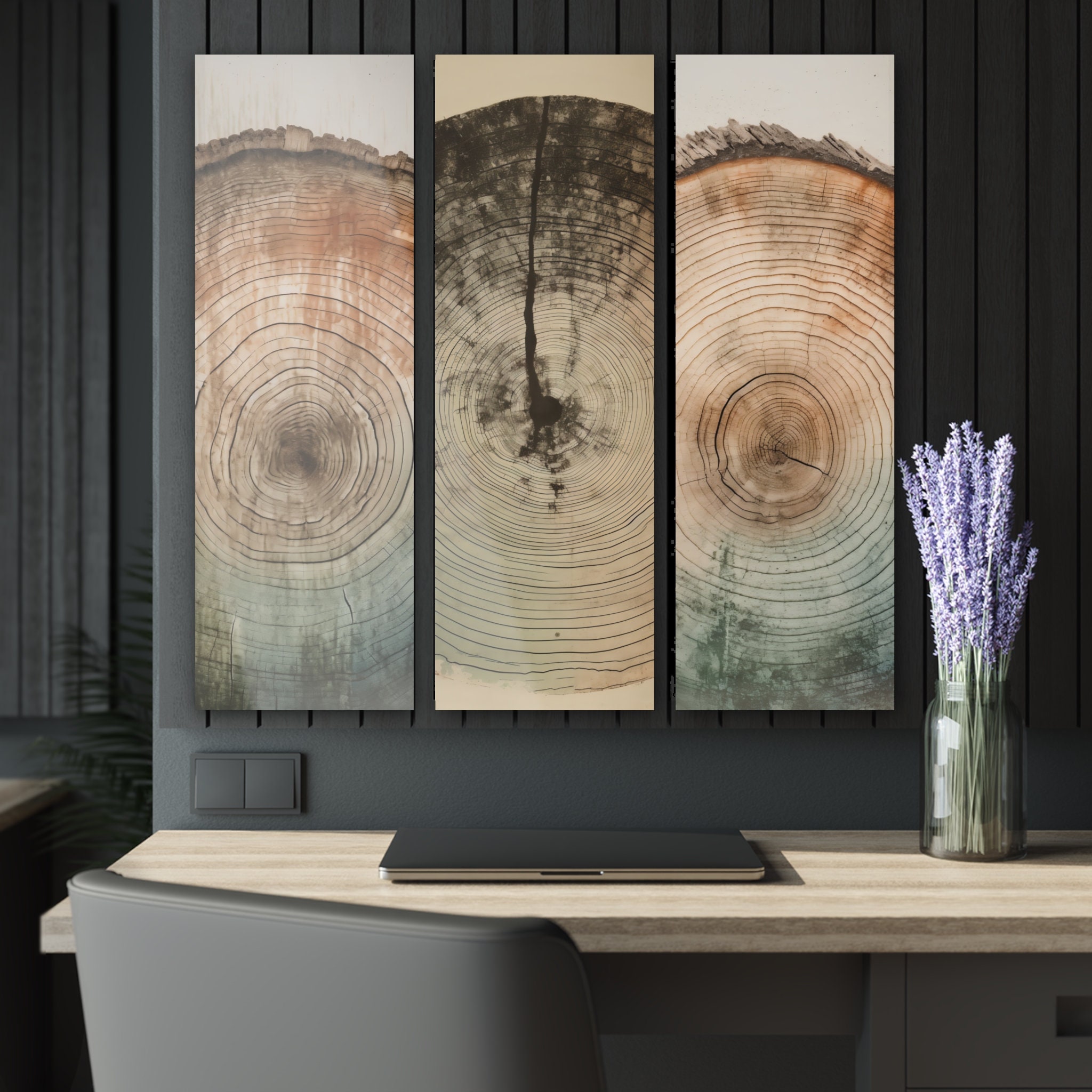 Triptych Tree Ring Collection 6 Framed Canvas Acrylic Prints, Wall Art Set of 3, Wood Tree Rings ...