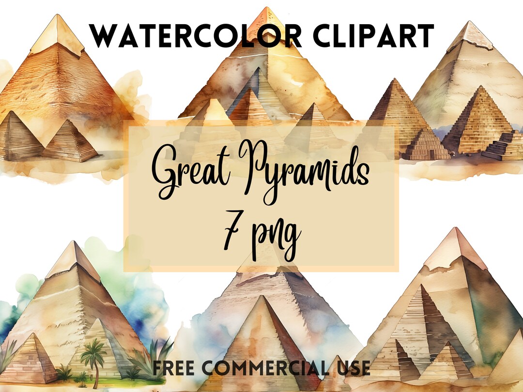 Watercolor Great Pyramids Clipart, 7 Png, Landmark Clip Art, Digital ...