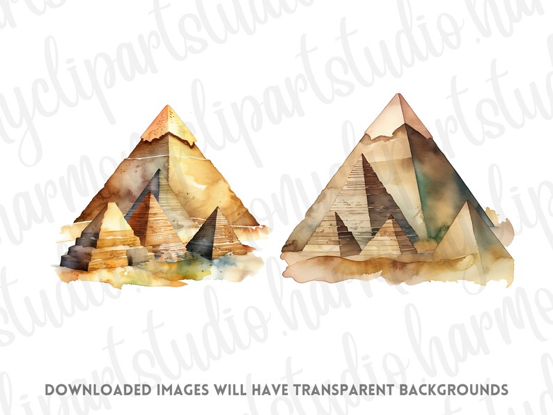 Watercolor Great Pyramids Clipart, 7 Png, Landmark Clip Art, Digital ...