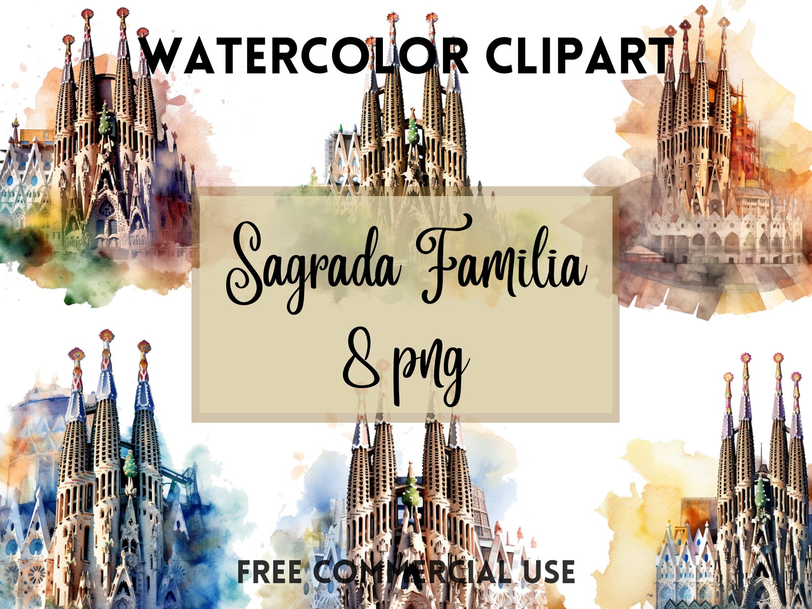 Watercolor Sagrada Familia Clipart 8 Png Landmark Clip Art - Etsy
