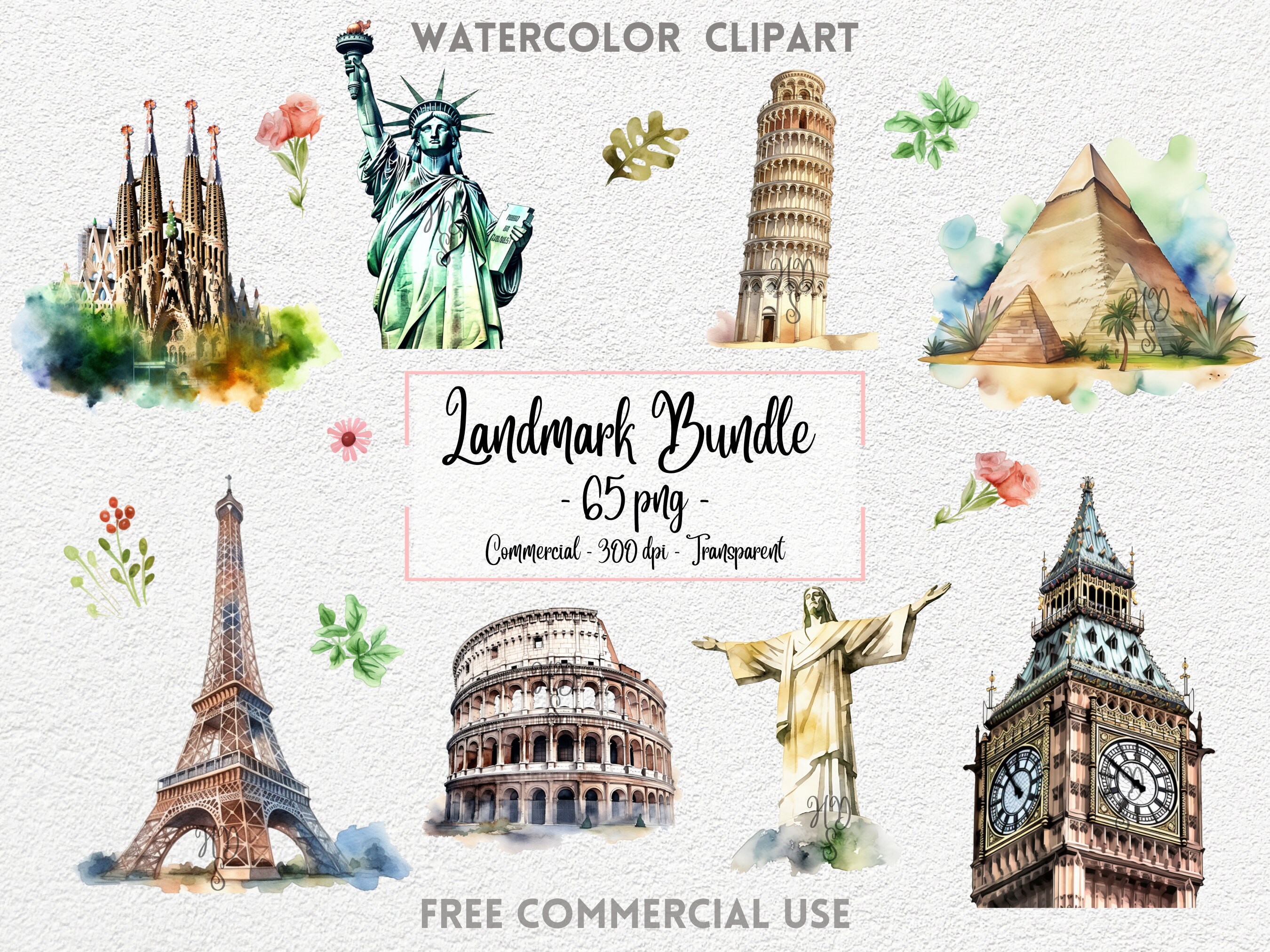 Watercolor Landmark Clipart Bundle 65 Png Travel Clipart, Landmark ...
