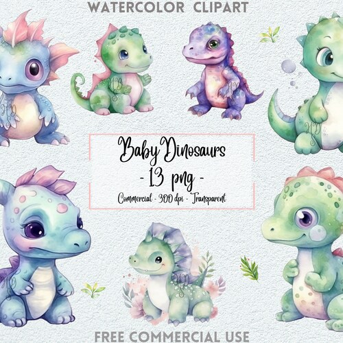 Watercolor Baby Dinosaurs Clipart 13 Png Dino Clip Art - Etsy
