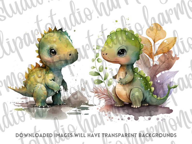 Watercolor Adorable Dinosaurs Clipart Pack, 15 Png, Dino Clipart ...