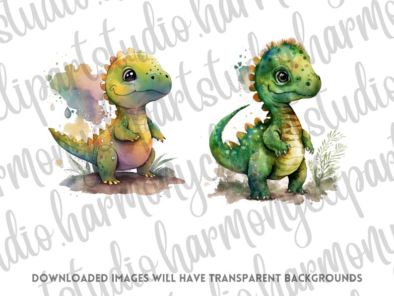 Watercolor Adorable Dinosaurs Clipart Pack, 15 Png, Dino Clipart ...