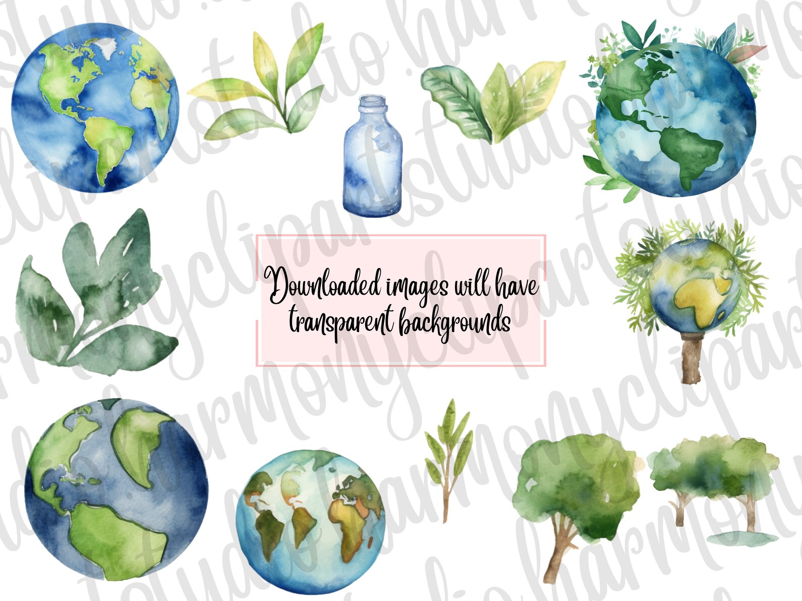 Watercolor Earth Day Clipart Pack 33 Png Nature Watercolor Clipart ...