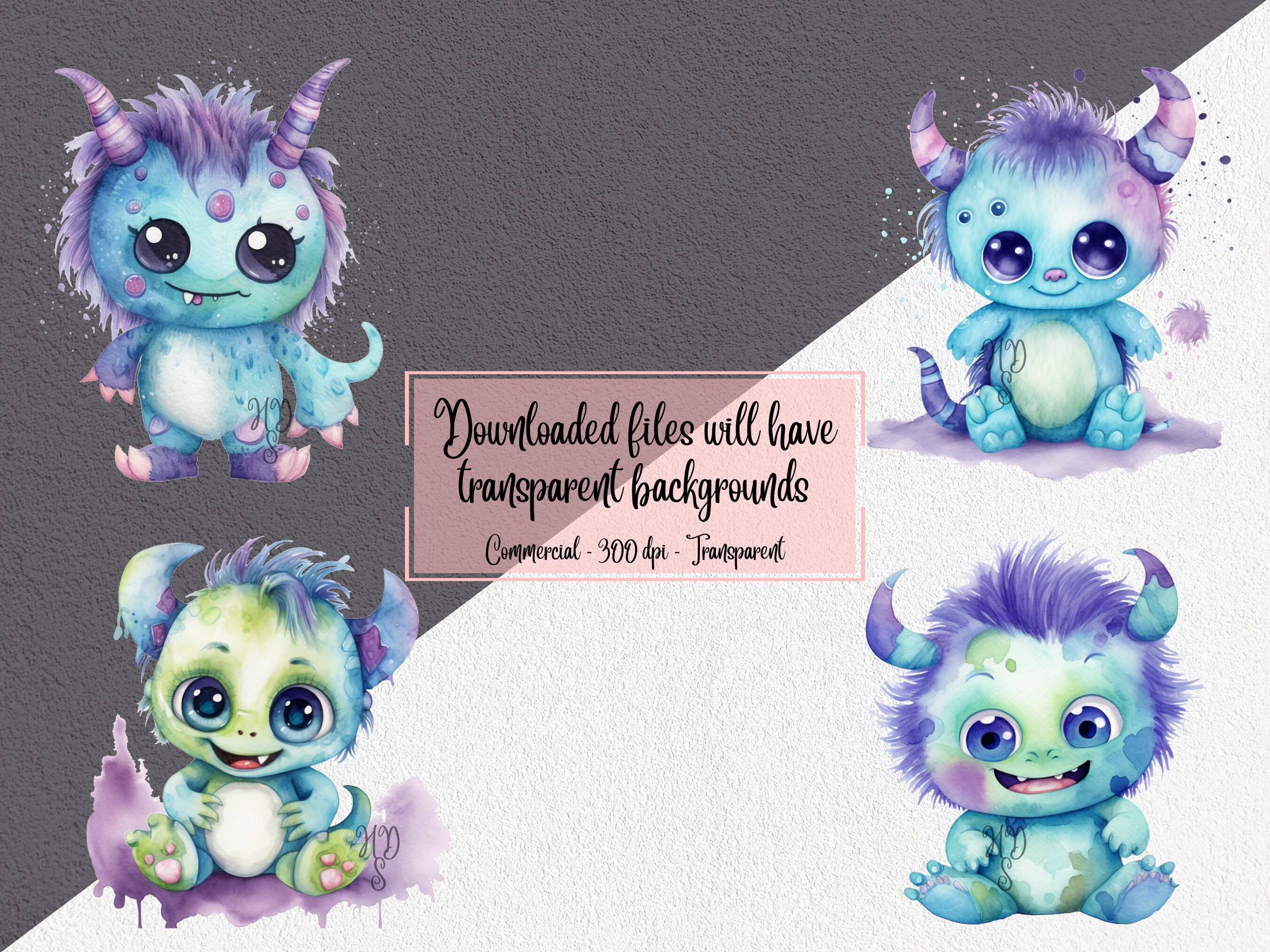 Watercolor Baby Monsters, Clipart, 11 Png, Monster Clip Art, Monster ...