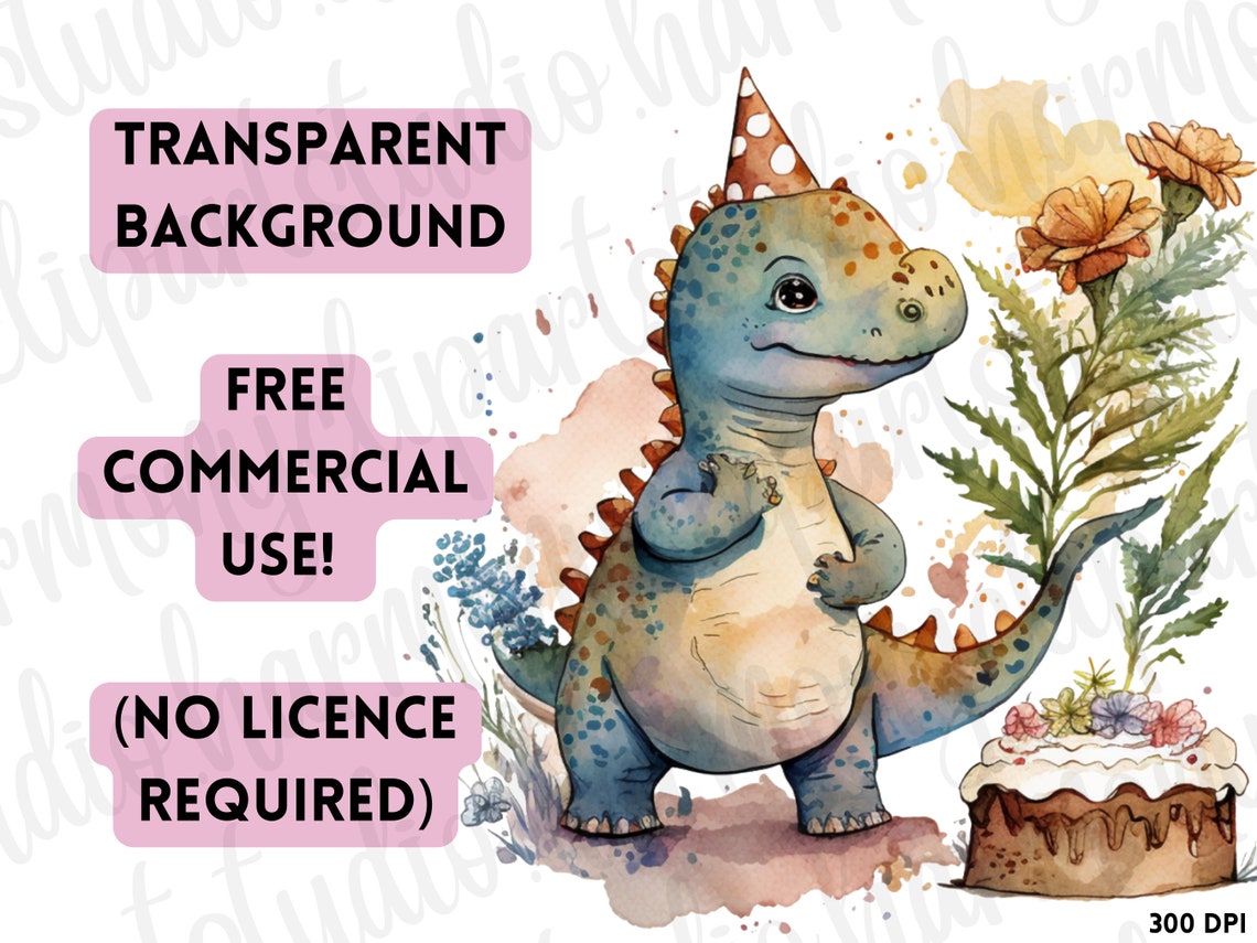 Watercolor Birthday Dinosaurs Clipart 13png Dinosaur Water - Etsy