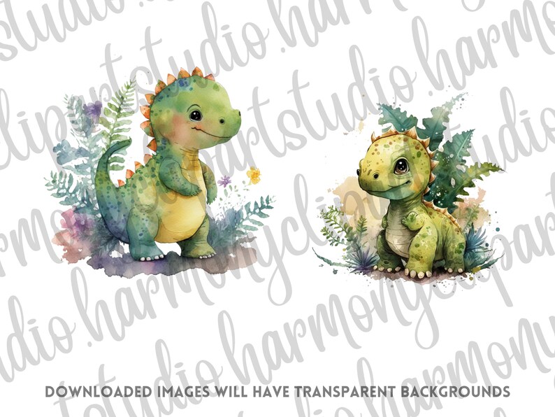 Watercolor Adorable Dinosaurs Clipart Pack, 15 Png, Dino Clipart ...