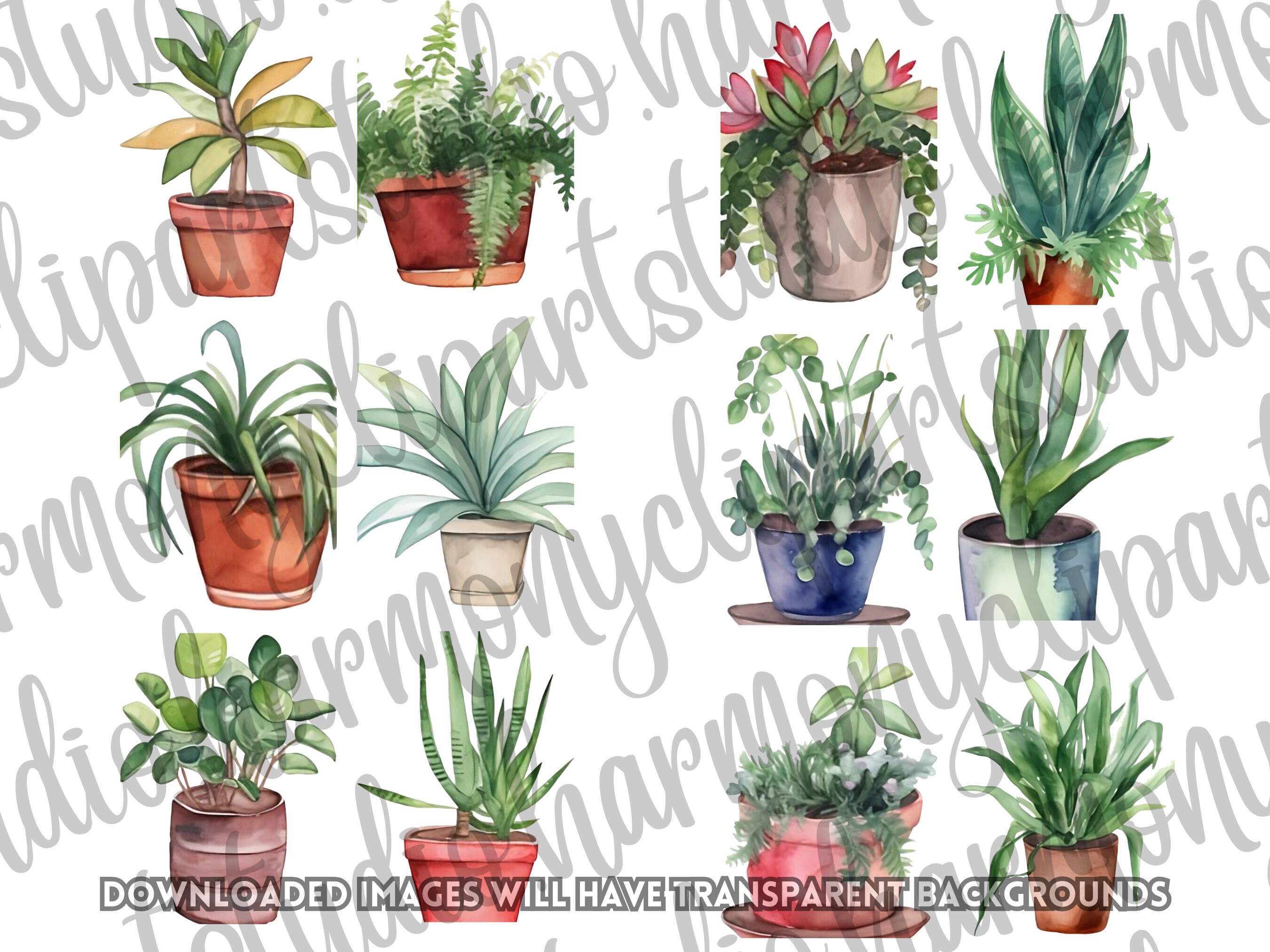 Watercolor Plants in Pots Clipart, 27 Png, Indoor Plants Clip Art ...