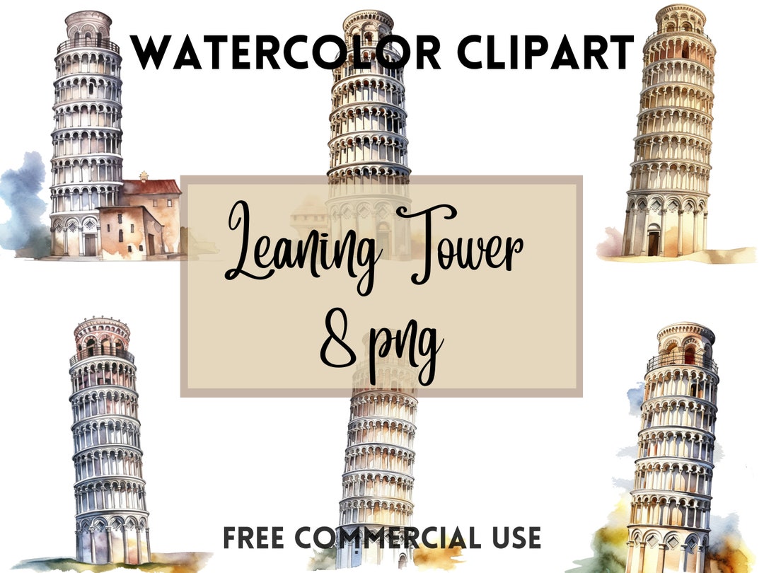 Watercolor Leaning Tower of Pisa Clipart, 8 Png, Landmark Clip Art ...