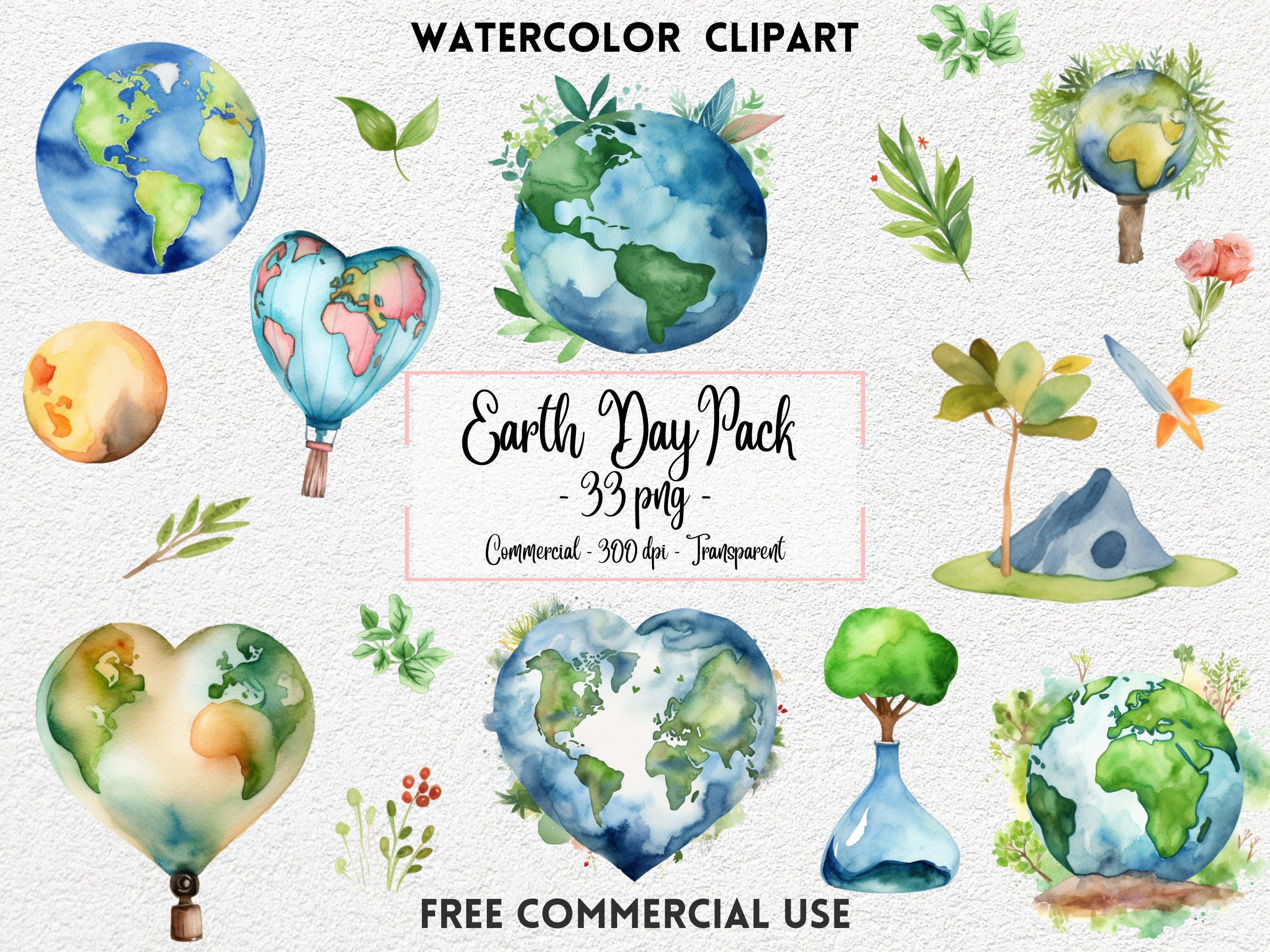 Watercolor Earth Day Clipart Pack 33 Png Nature Watercolor Clipart ...