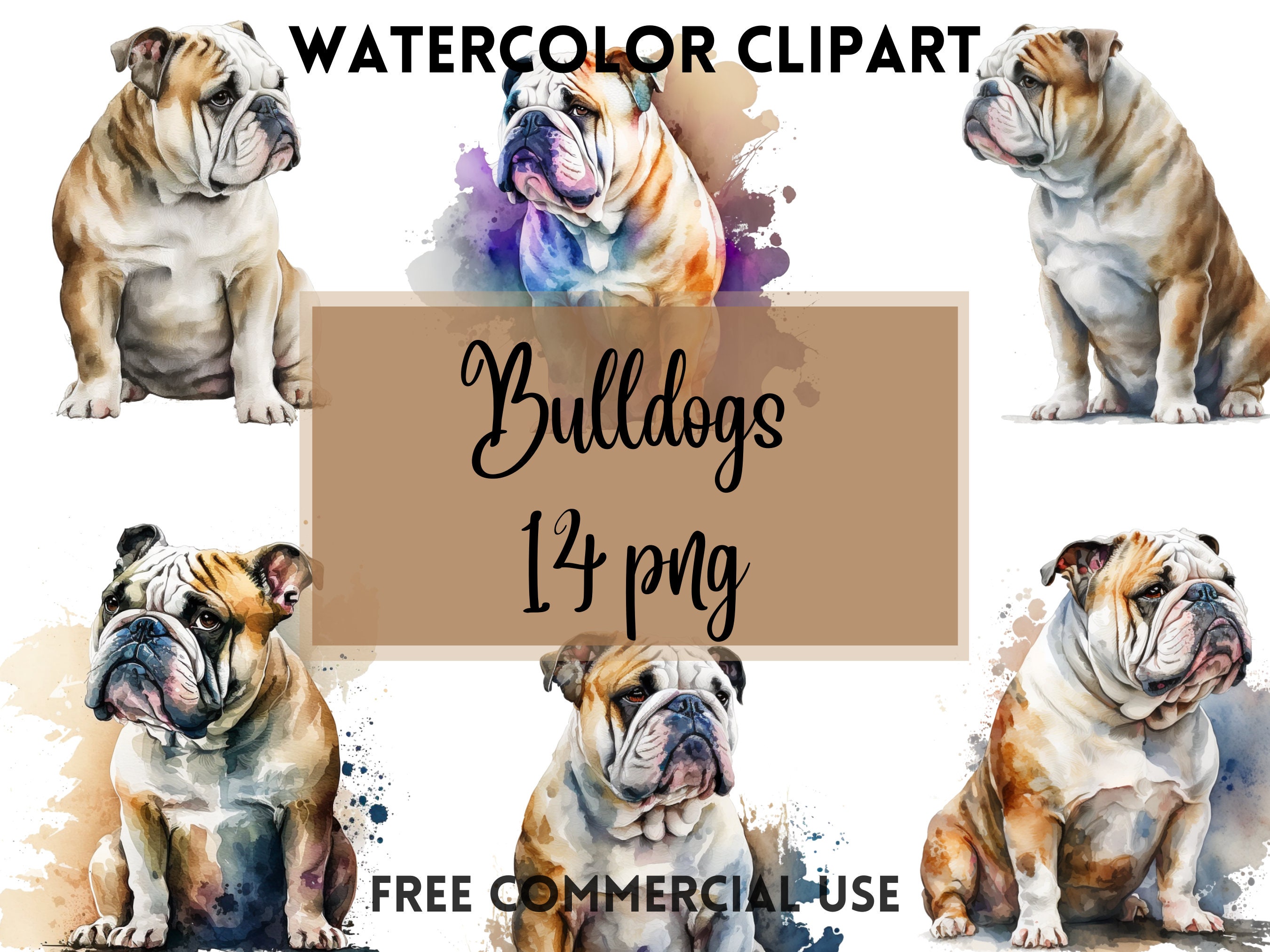 Watercolor Bulldog Clipart 14 Png Dog Clip Art, Digital Download, Cute ...