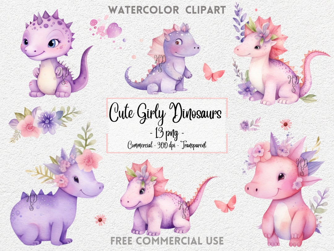 Watercolor Girly Dinosaurs Clipart 25png Dinosaur Watercolor Clipart ...