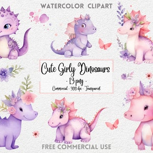 Watercolor Girly Dinosaurs Clipart 25png Dinosaur Watercolor Clipart ...