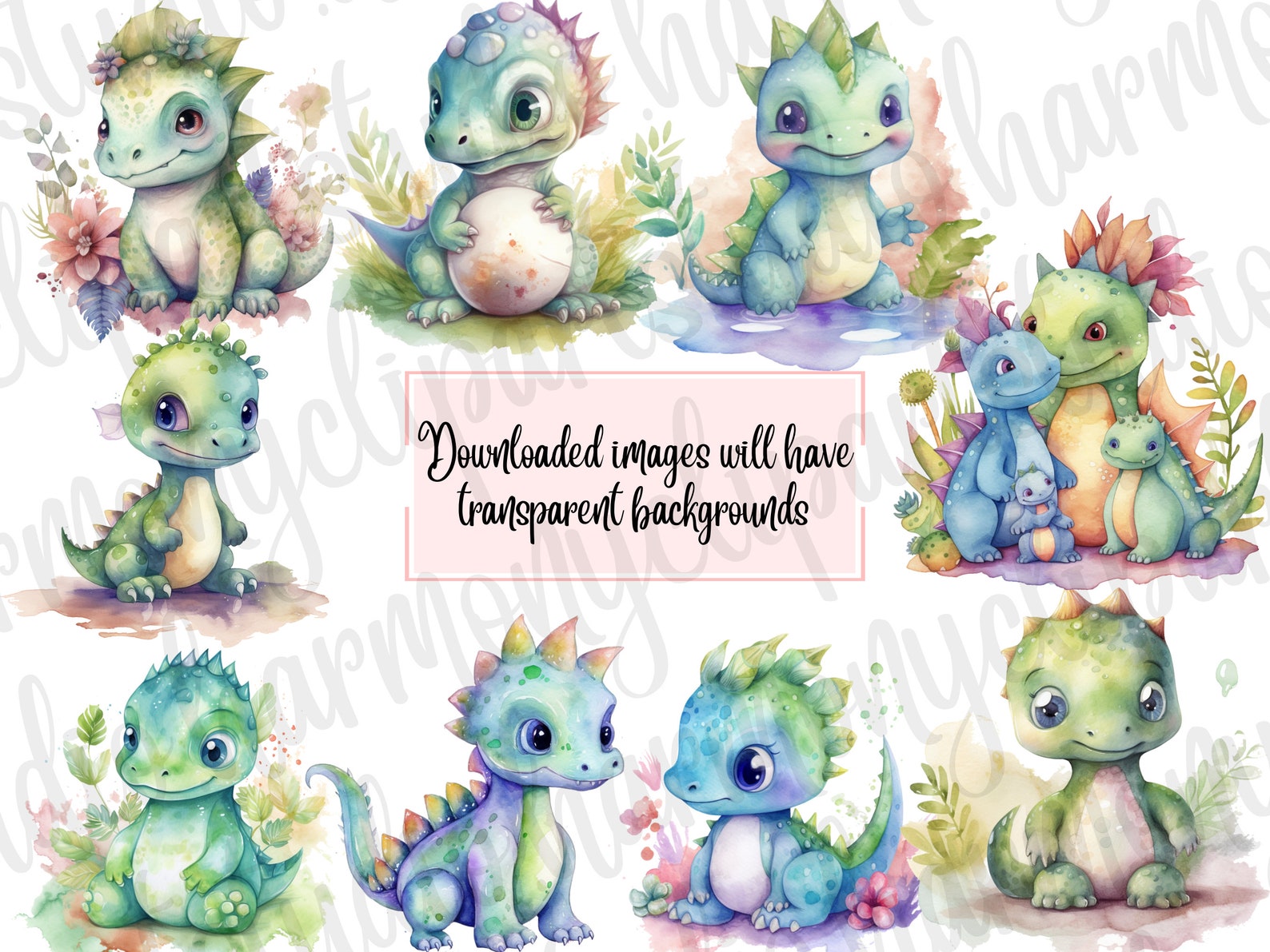 Watercolor Cute Dinosaurs Clipart Pack 21 Png Dinosaur Watercolor ...