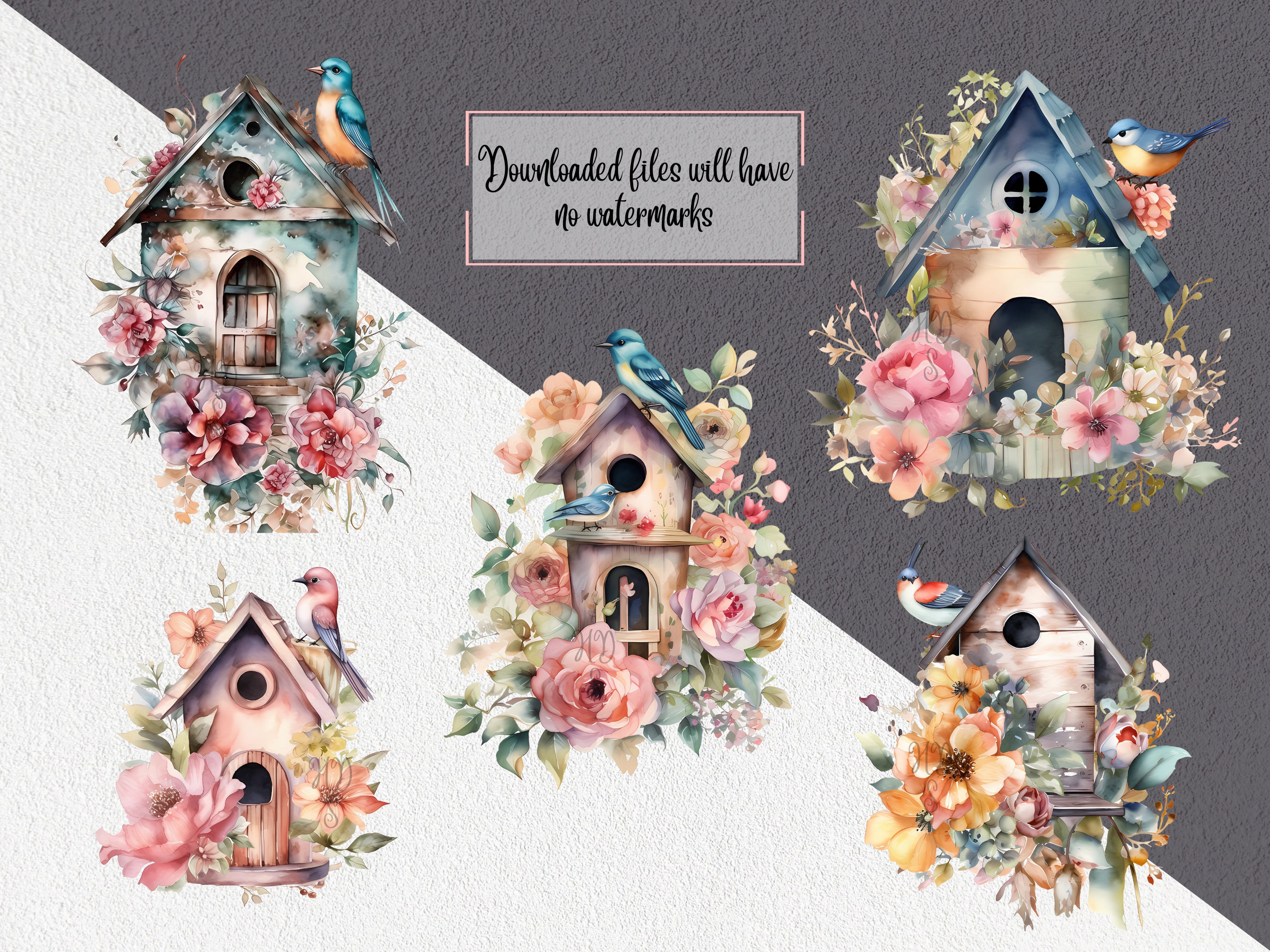 Watercolor Floral Birdhouse Clipart Pack 16 PNG Floral - Etsy