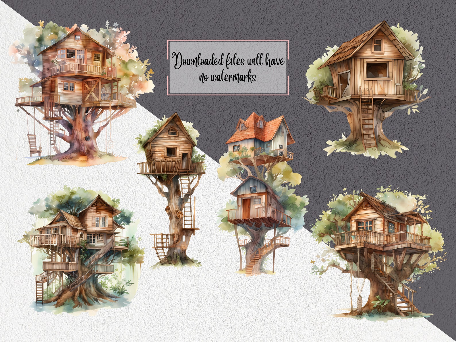 Watercolor Treehouse Clipart Pack - 19 PNG - Treehouses Clipart ...