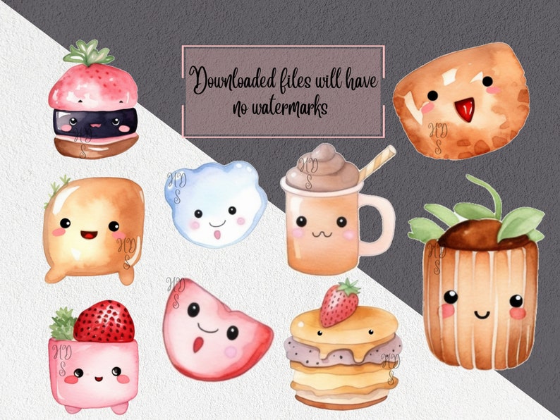 Watercolor Kawaii Food Clipart Pack 19 PNG Kawaii Food - Etsy
