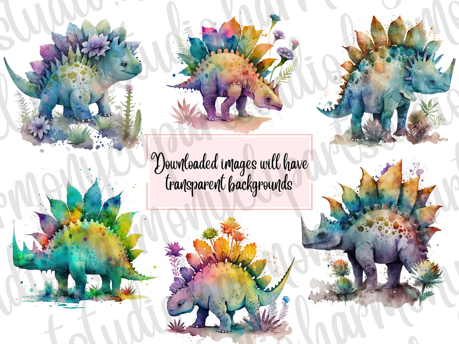 Watercolor Stegosaurus Clipart Pack 12 Png Dinosaur - Etsy