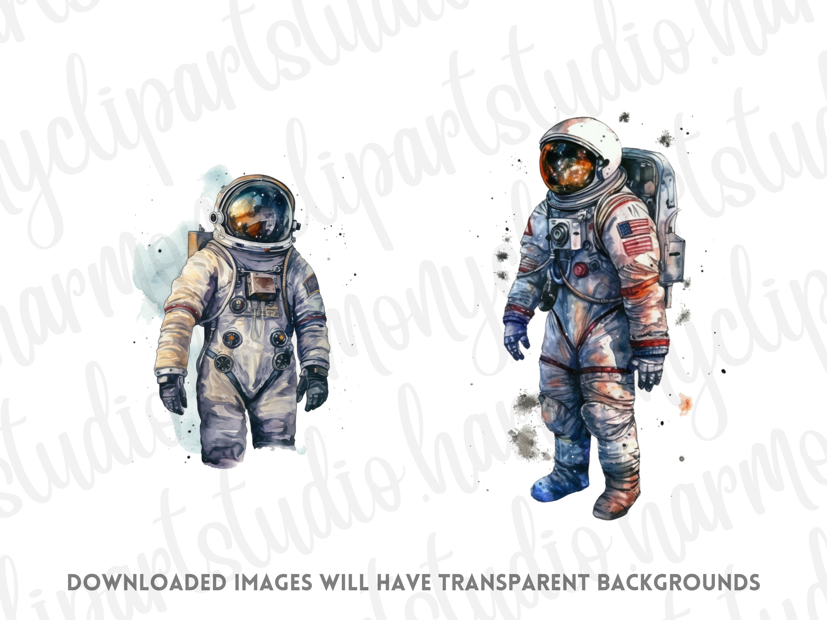 Watercolor Astronauts Clipart, 8 Png, Astronaut Clip Art, Digital ...