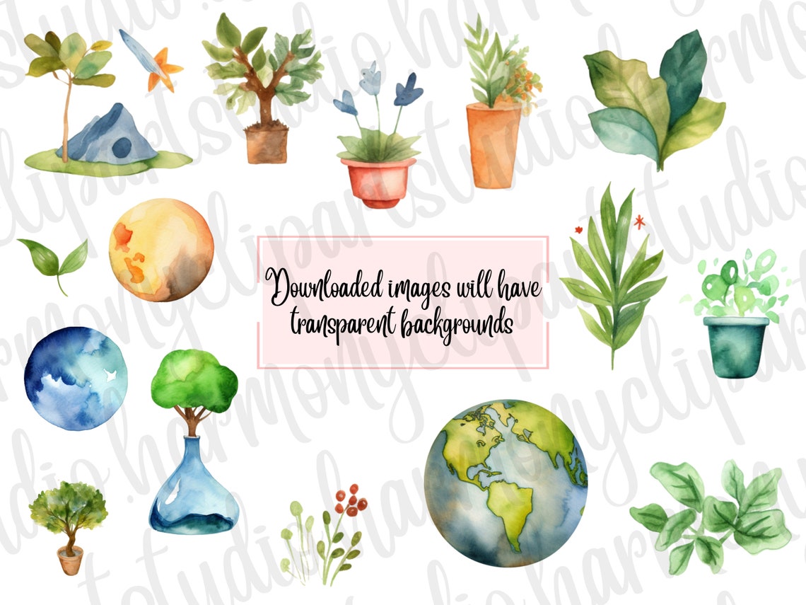 Watercolor Earth Day Clipart Pack 33 Png Nature Watercolor Clipart ...
