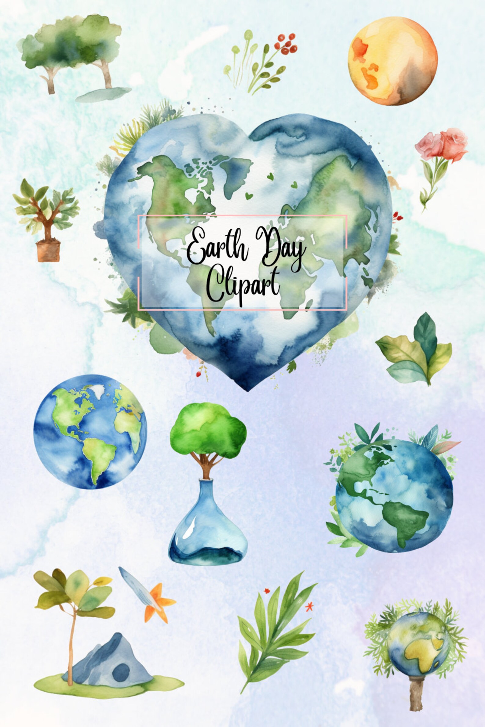 Watercolor Earth Day Clipart Pack 33 Png Nature Watercolor Clipart ...