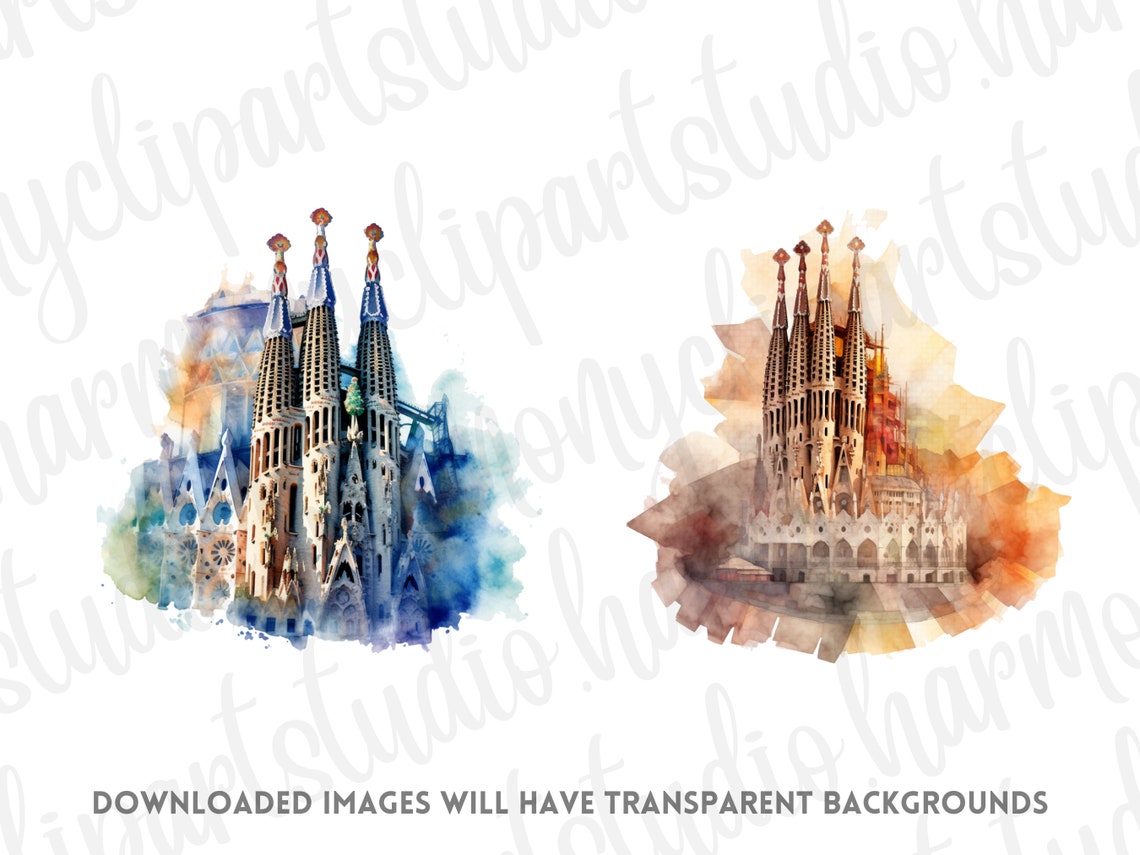 Watercolor Sagrada Familia Clipart 8 Png Landmark Clip Art - Etsy