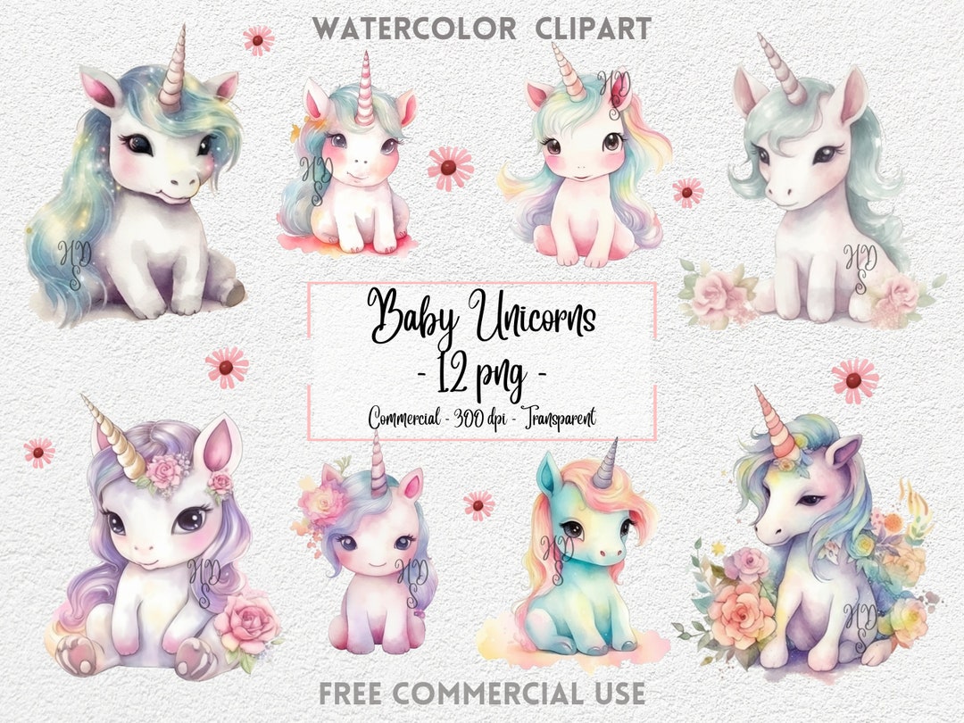 Watercolor Baby Unicorn Clipart, 12 Png, Unicorns Clip Art, Unicorn ...