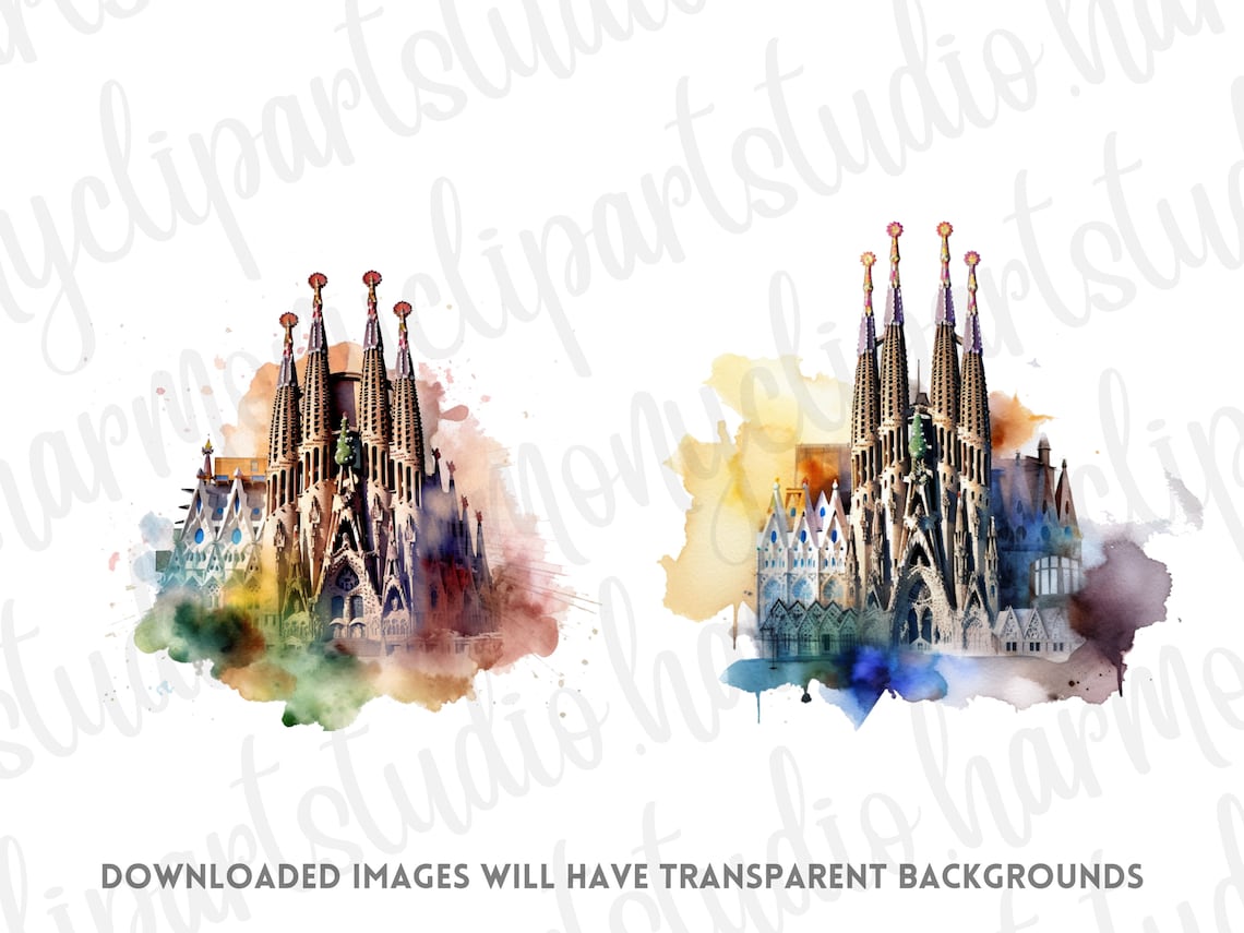 Watercolor Sagrada Familia Clipart 8 Png Landmark Clip Art - Etsy