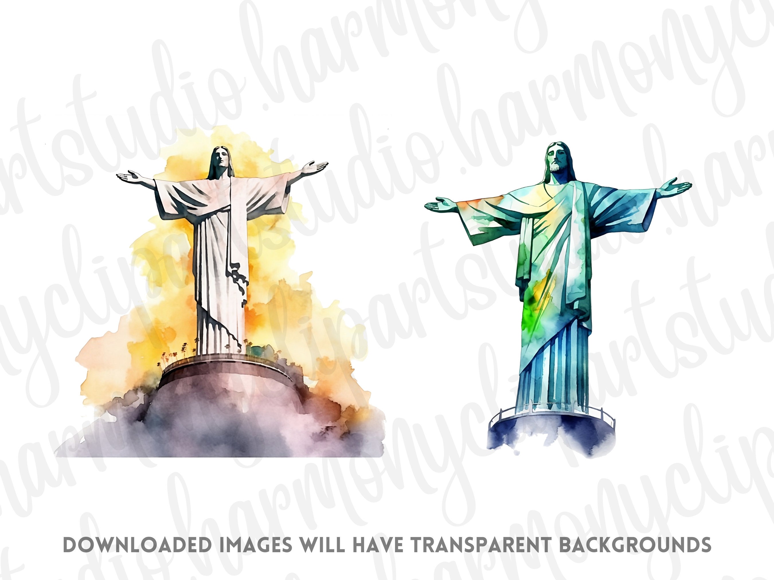 Watercolor Christ Redeemer Clipart, 8 Png, Landmark Clip Art, Digital ...