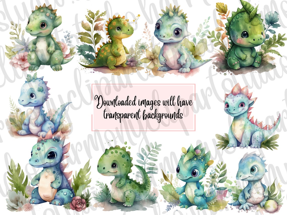 Watercolor Cute Dinosaurs Clipart Pack 21 Png Dinosaur Watercolor ...