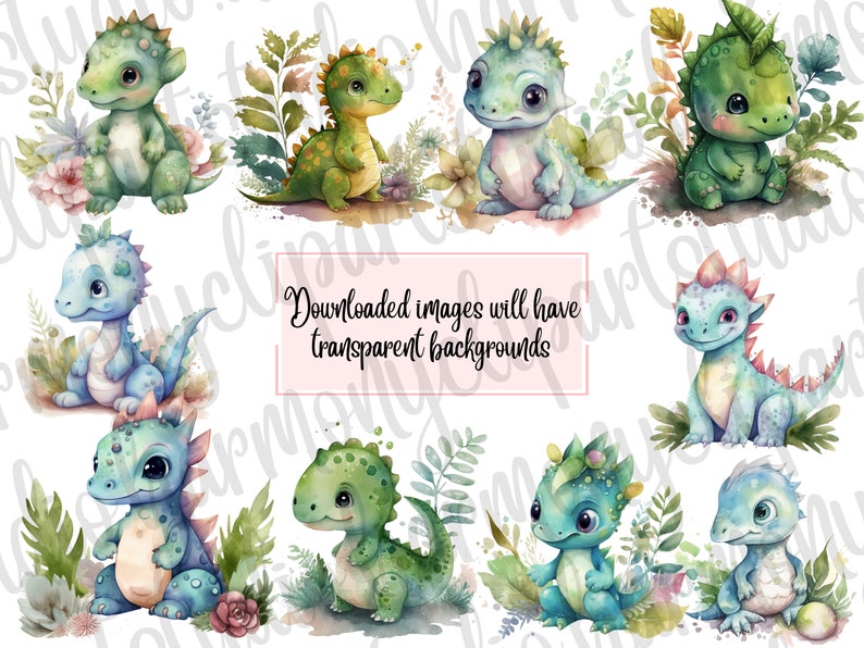 Watercolor Cute Dinosaurs Clipart Pack 21 Png Dinosaur Watercolor ...