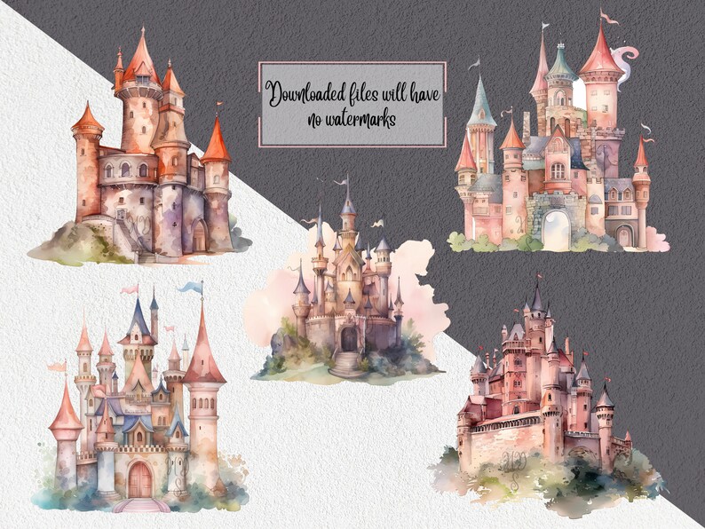 Watercolor Princess Castles Clipart Pack 14 PNG Enchanting - Etsy