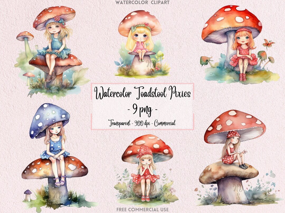 Watercolor Toadstool Pixies Clipart Pack 9 PNG Pixies - Etsy