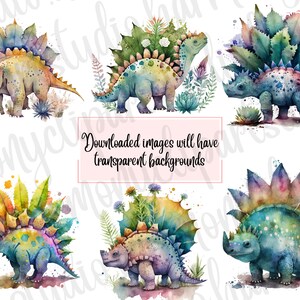 Watercolor Stegosaurus Clipart Pack 12 Png Dinosaur Watercolor Clipart ...