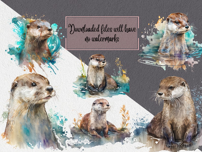 Watercolor Otters Clipart Pack 12 PNG Otters Clipart, Watercolor Otter ...