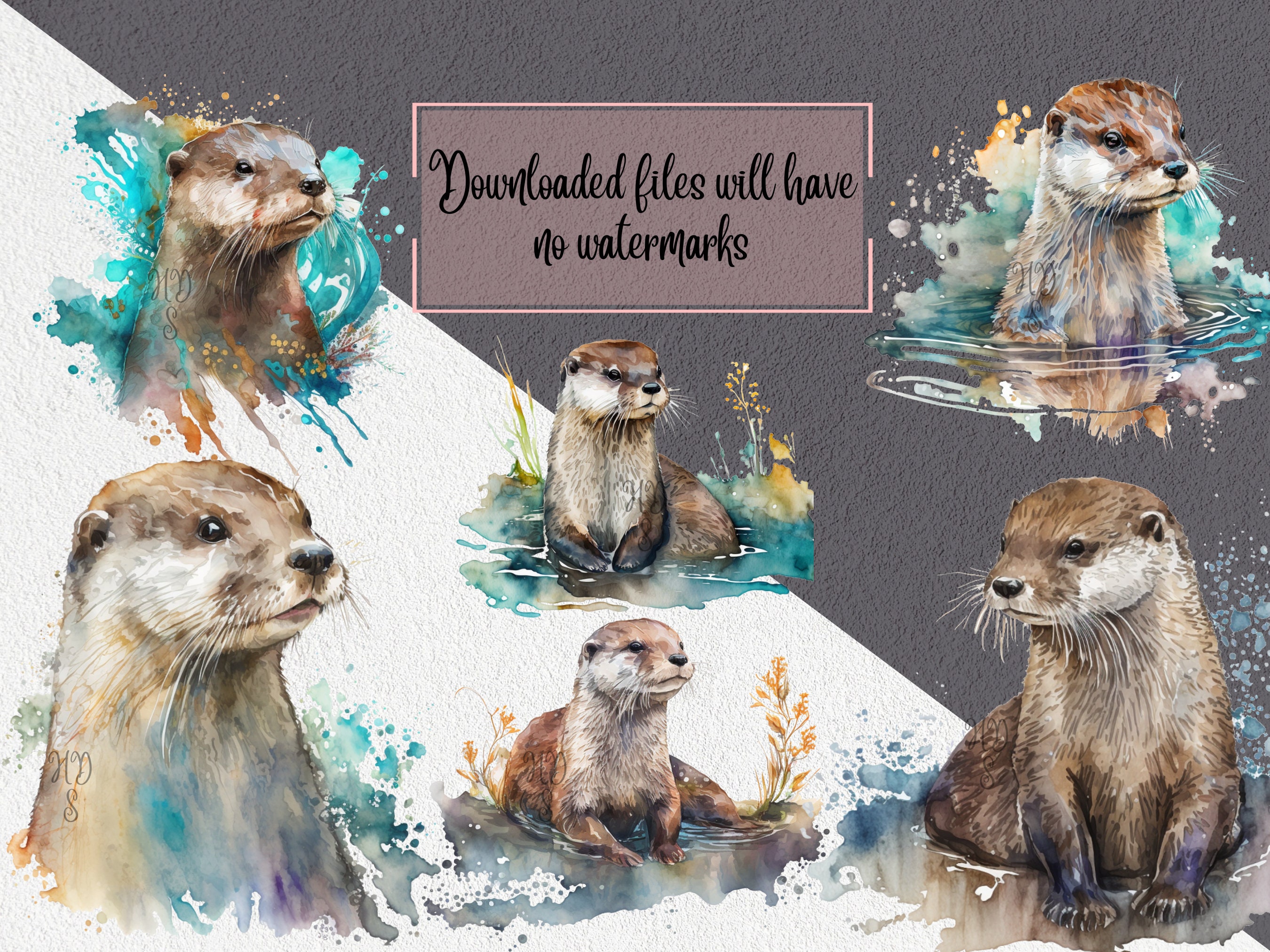 Watercolor Otters Clipart Pack 12 PNG Otters Clipart, Watercolor Otter ...