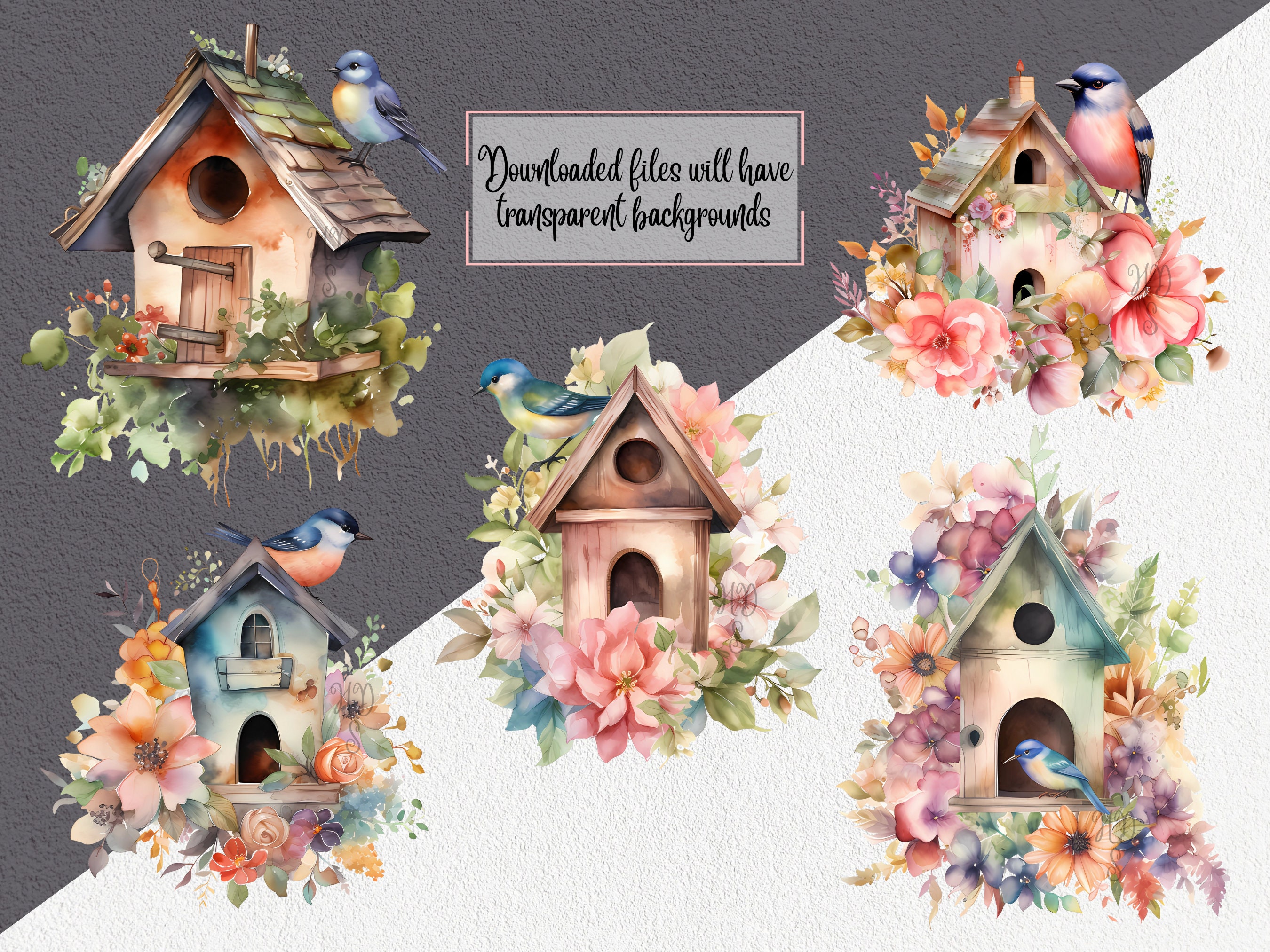 Watercolor Floral Birdhouse Clipart Pack 16 PNG Floral - Etsy
