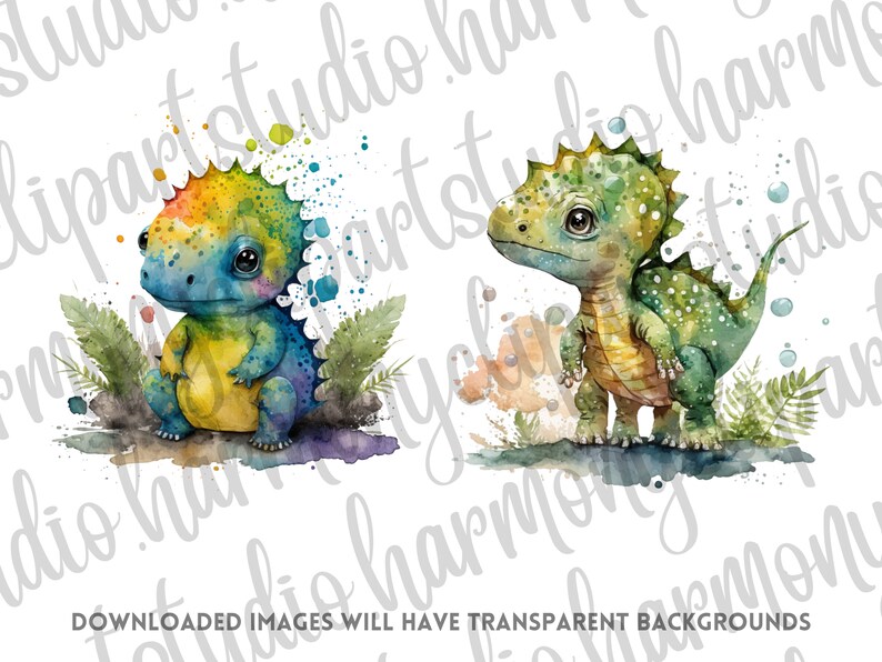 Watercolor Adorable Dinosaurs Clipart Pack, 15 Png, Dino Clipart ...