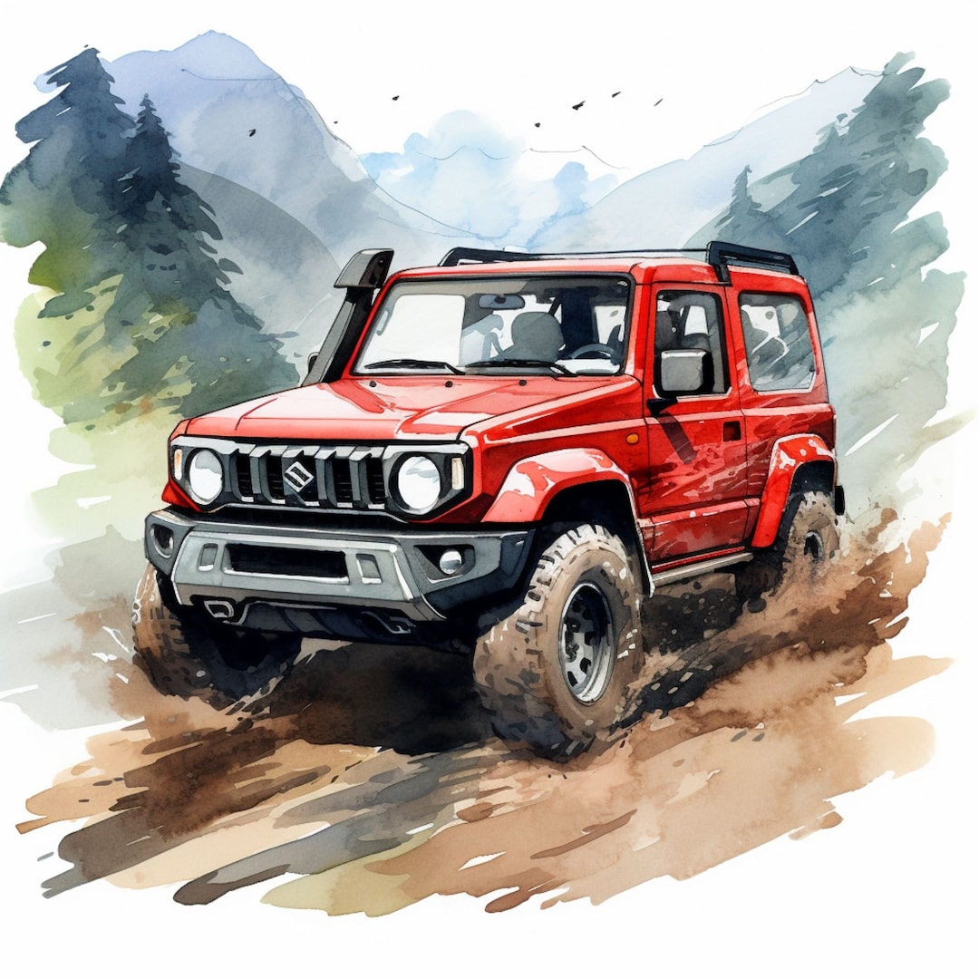 Colorful Off-road Art /watercolor Drawing of a Red Suzuki Jimny - Etsy