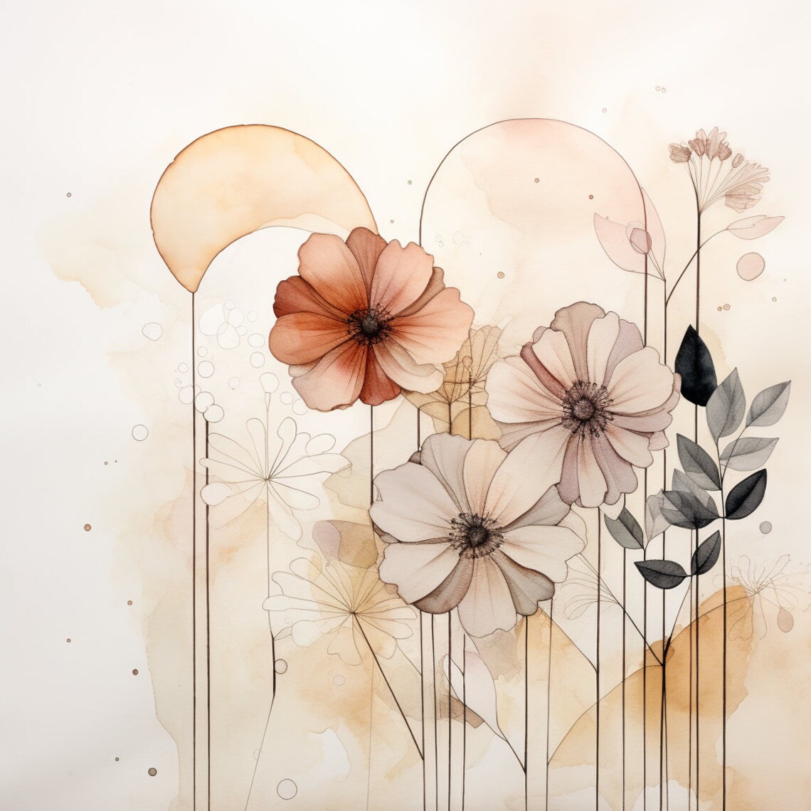 Modern Boho Blooms /watercolor Flowers /boho /minimalist - Etsy