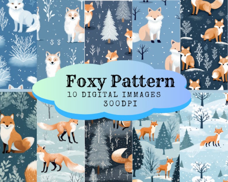 Cute Fox Digital Paper Seamless Printable Pattern Download Cards Paper ...
