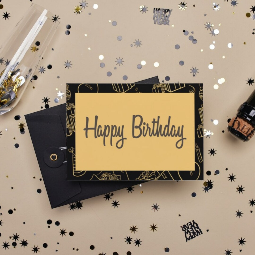 Black and Yellow Birthday Card, Printable Birthday Card - Etsy
