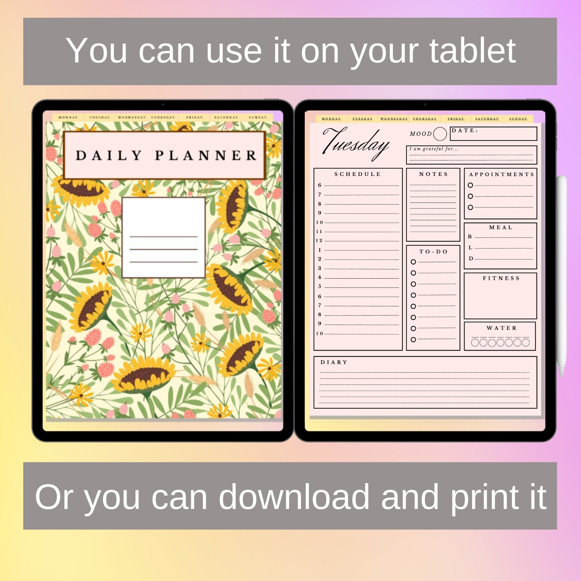 Minimalist Daily Planner for a Week, Printable and PDF Versions ...