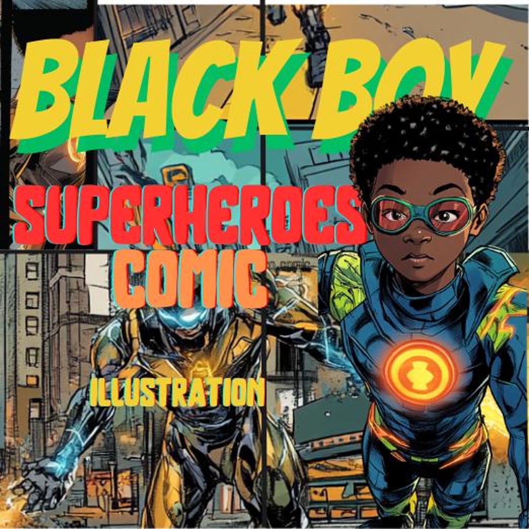12 Black Boy Superhero PNC| Printable Comic Style Heroes for Kids ...