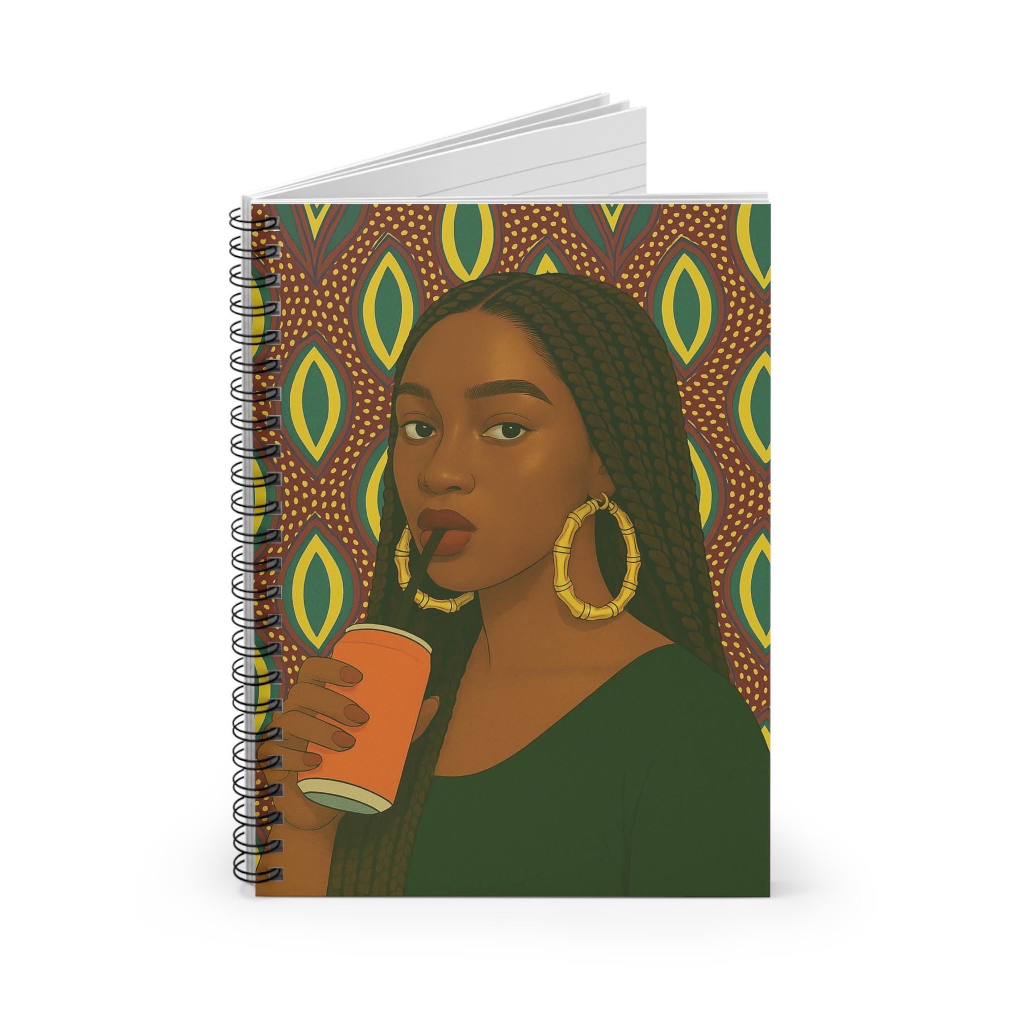 Notebook, Black Woman African Fabric Journal, Bamboo Earrings Notepad ...