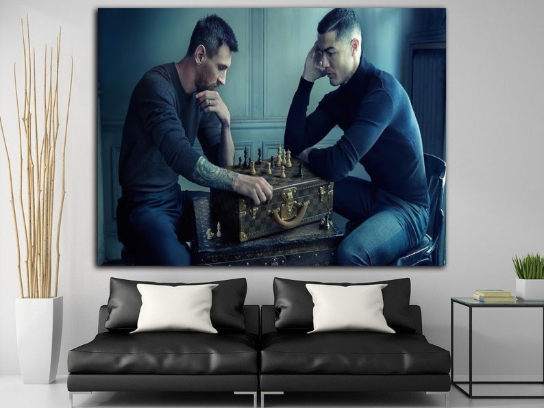 Lionel Messi Cristiano Ronaldo Chess Canvas Wall Art Messi and Ronaldo ...
