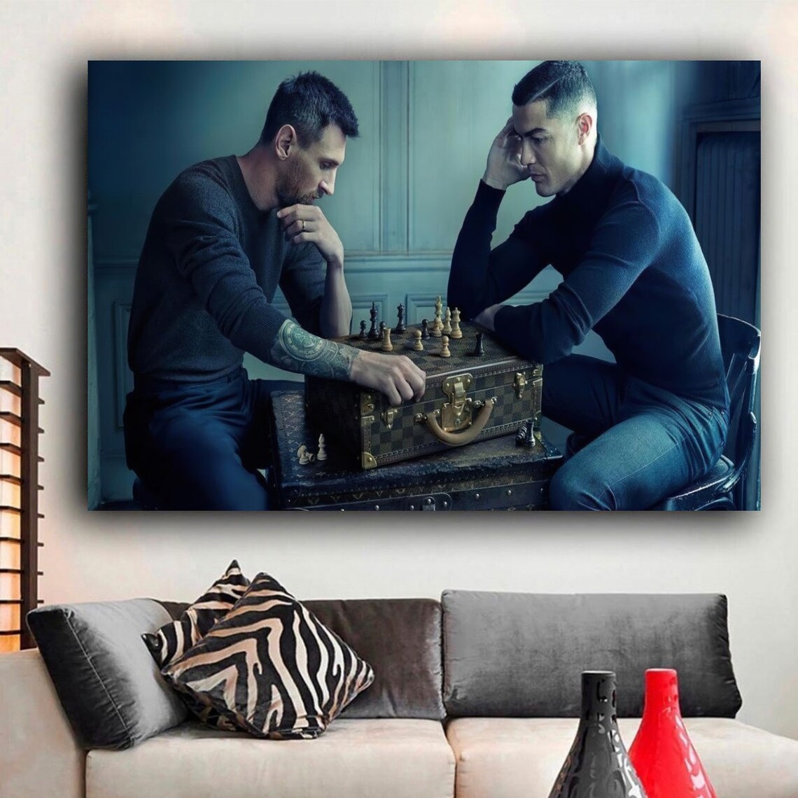 Lionel Messi Cristiano Ronaldo Chess Canvas Wall Art Messi and Ronaldo ...