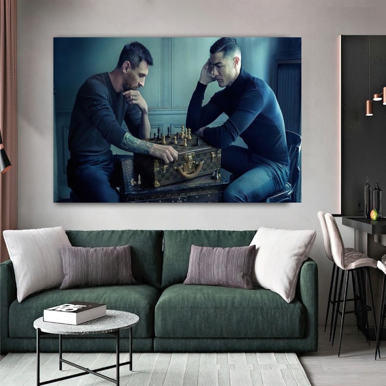 Lionel Messi Cristiano Ronaldo Chess Canvas Wall Art Messi and Ronaldo ...